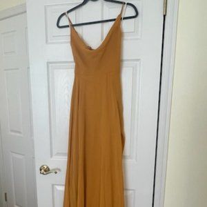 Lulus | Dresses | Romantically Speaking Mustard Yellow Cowl Laceup Maxi ...
